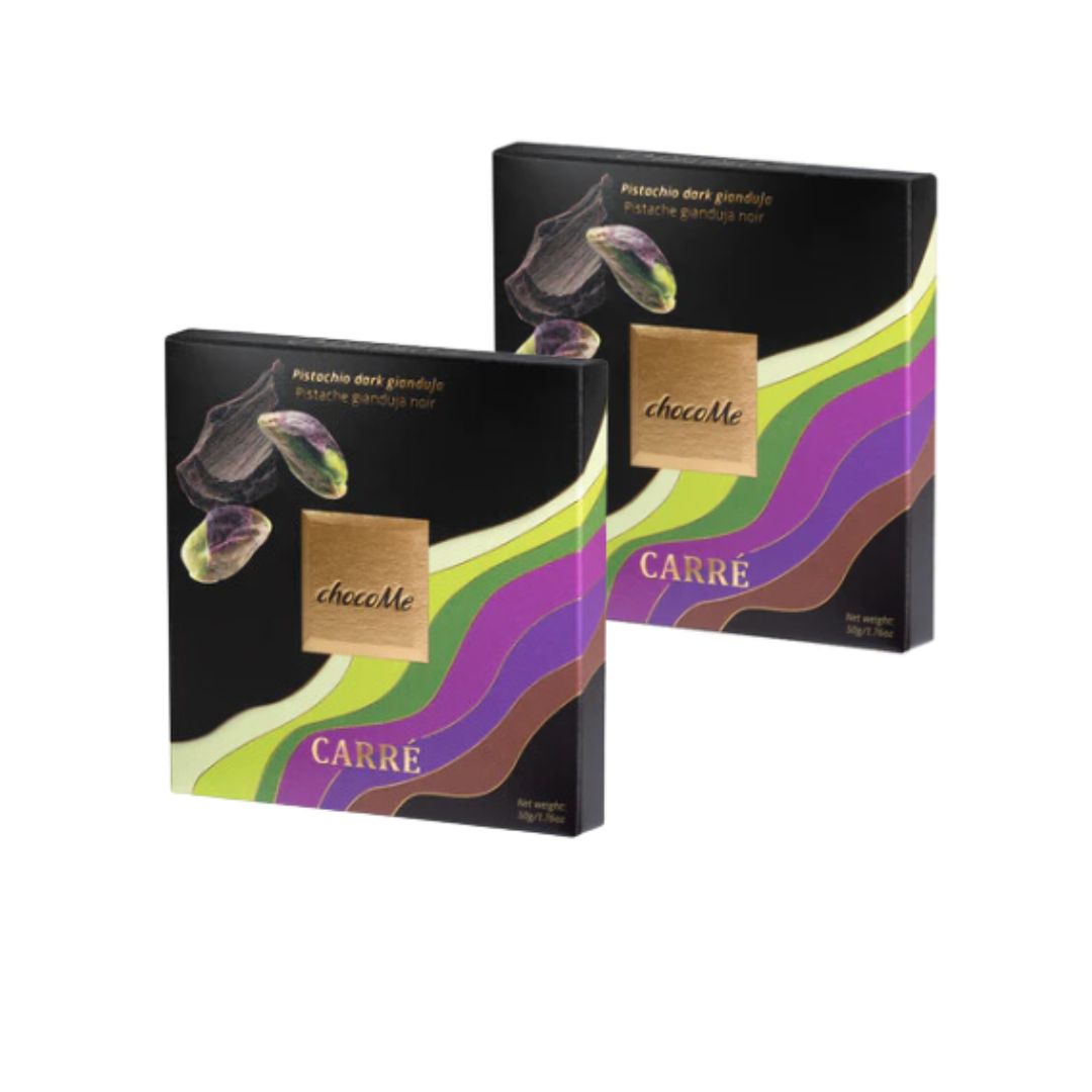chocoMe - Chocolate negro V64% Gianduja de pistacho 2x50g – Choco-me