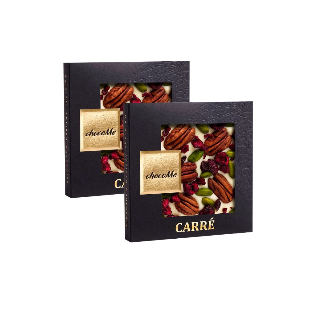 chocoMe - Chocolate blanco con nuez pecana, guinda y pistacho 2x50g ...